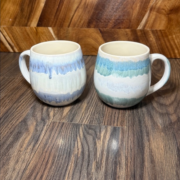 Source Unknown | Dining | Set Of Two Ceramic Mugs With Blue And Green ...